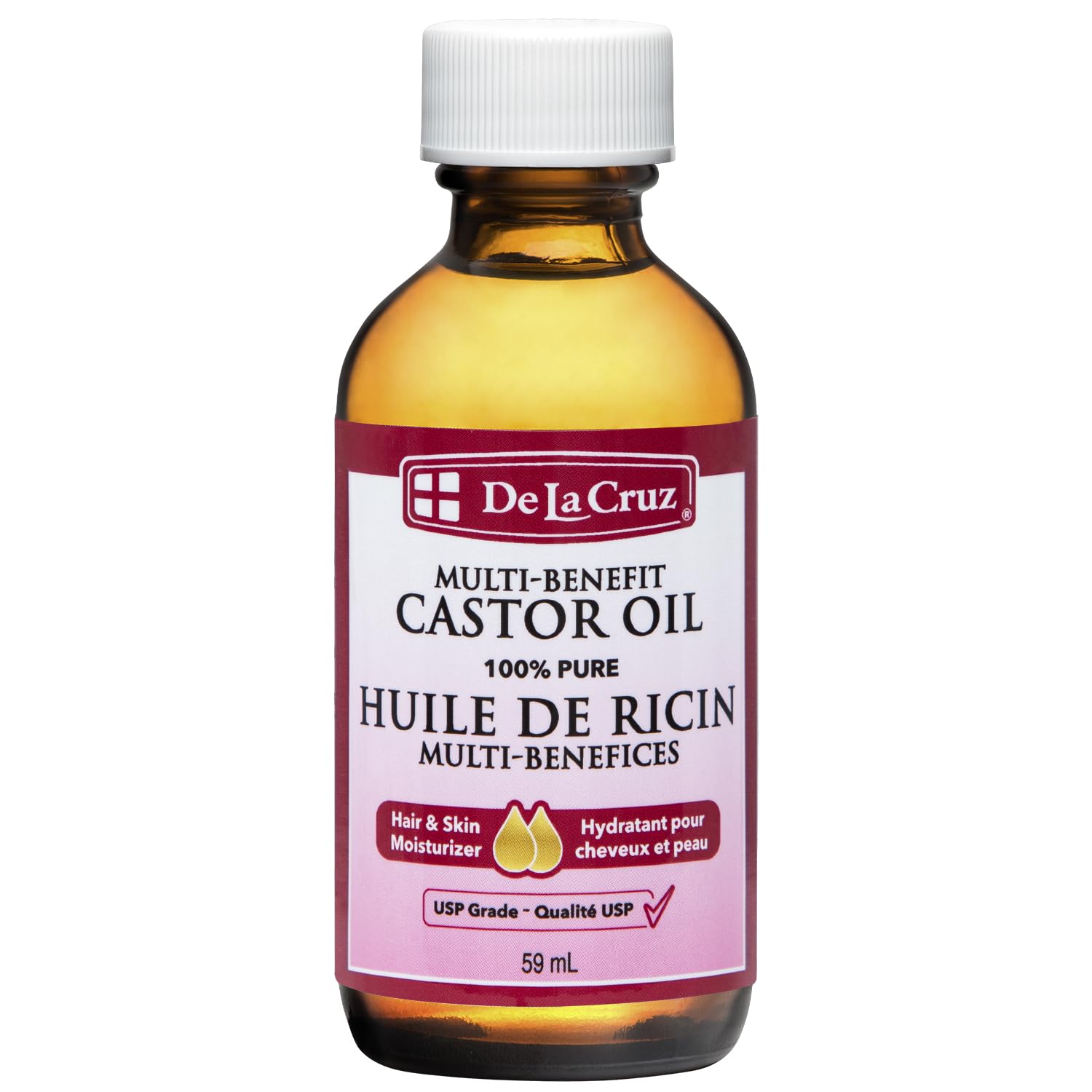 De La Cruz Castor Oil - 100% Pure Castor Oil for Hair, Skin, Eyelashes, and Eyebrows - USP Grade, 2 FL Oz