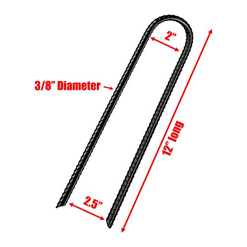 VASGOR 12” x 2” Trampolines Wind Stakes Black Powder Coated Rebar Steel - Heavy Duty U Shape Ground Anchors for Camping Tent - Garden Staples – Trampoline Pins - Sharp End (8)