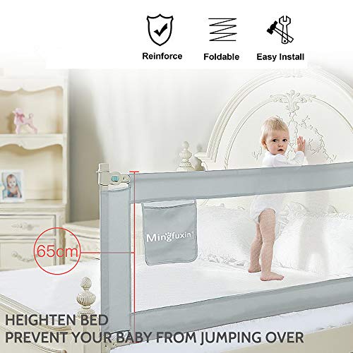 Mingfuxin Extra Long Safety Bed Rails for Toddlers, Vertical Lifting Foldable Bed Guardrail Crib Bed Rails Guard for Kids Twin, Double, Queen & King Size with Dual Lock- Single Side 70"