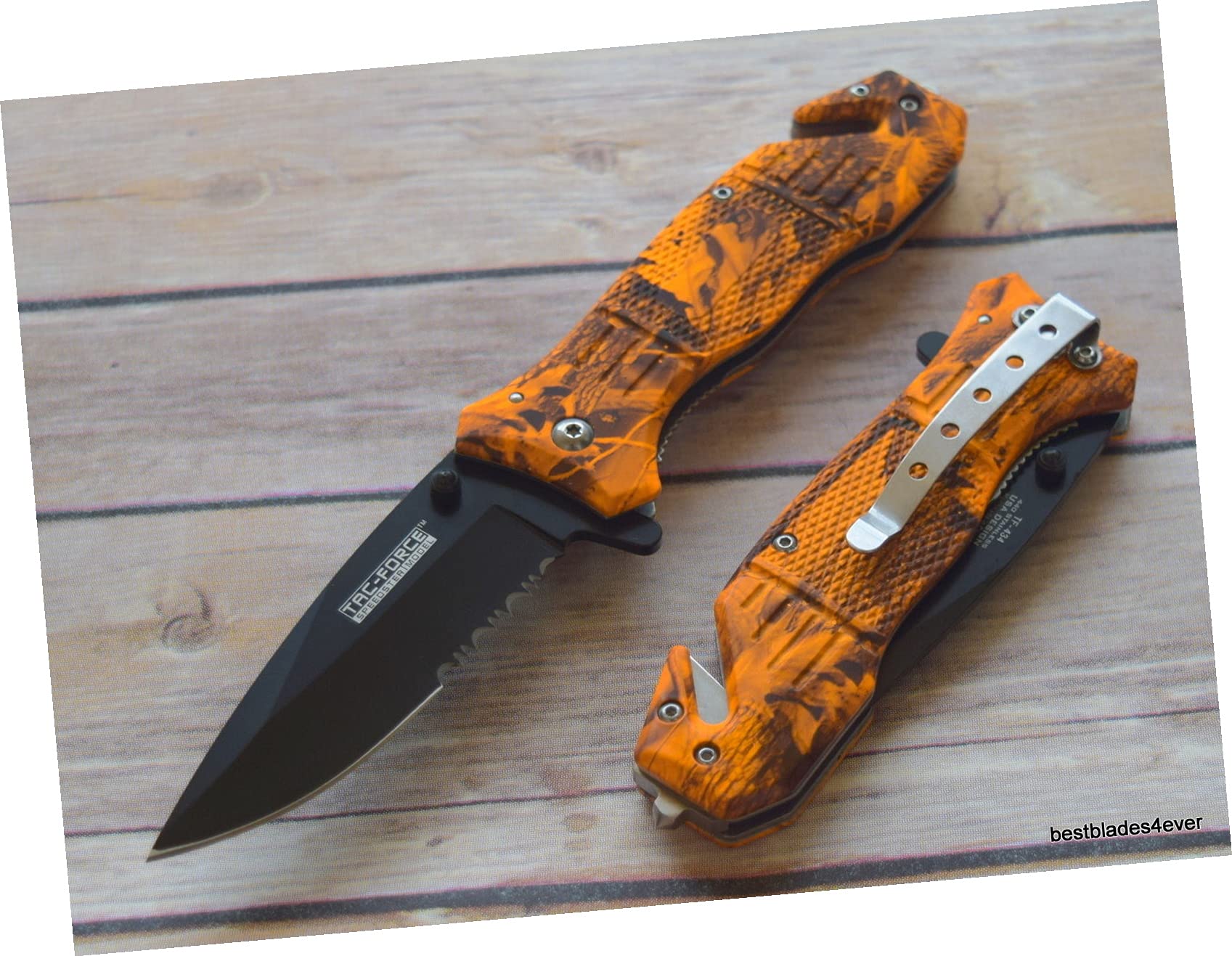 8 Inch Overall Tactical Rescue Stainless Steel Open Folding Pocket Knife With Clip Outdoor Survival Hunting Knife for Camping by Survival Steel
