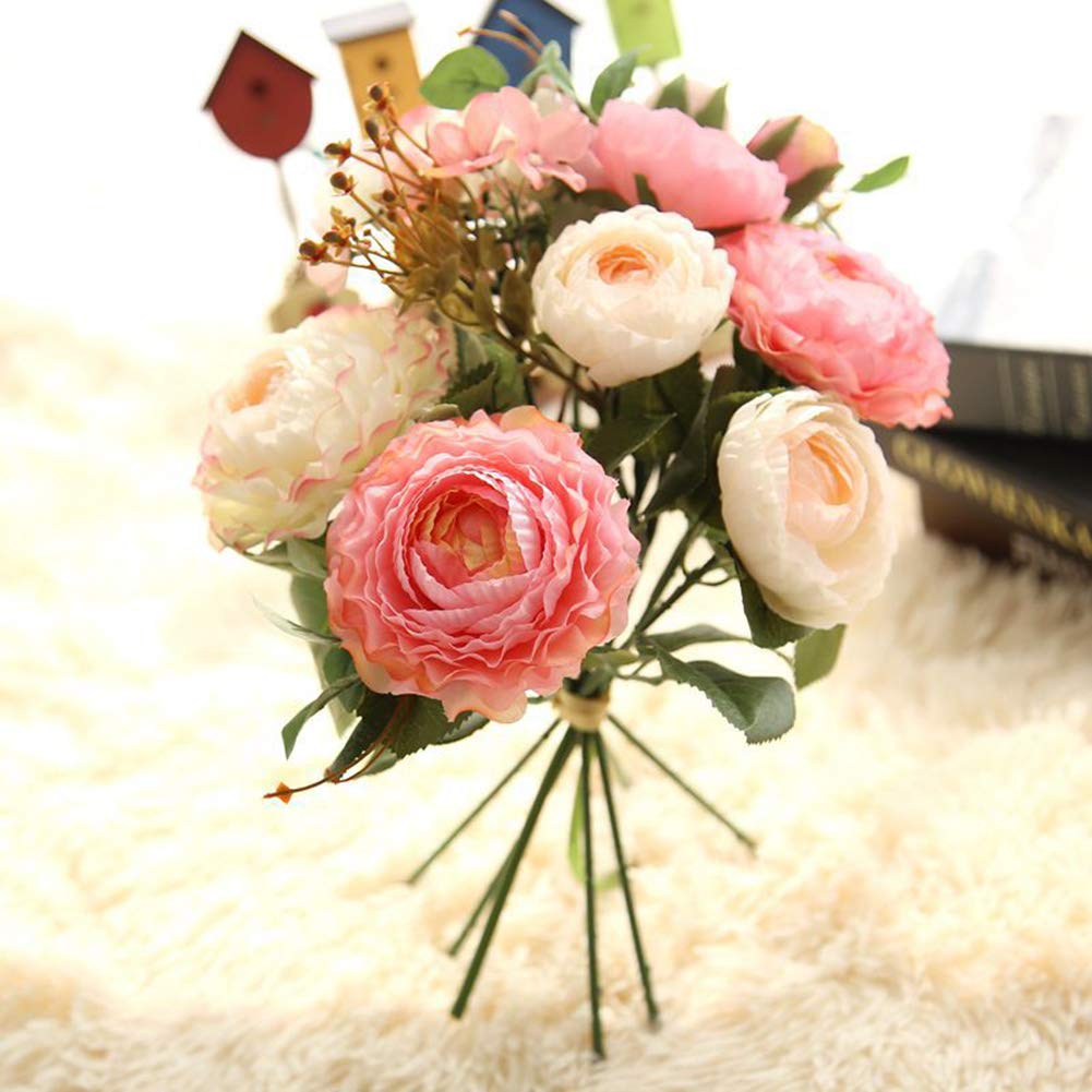 Artfen Artificial Flowers Fake Silk Hydrangea Flower Simulation Hand Tied Bouquet Lu Lotus Bouquet for Home Hotel Office Wedding Party Garden Craft Art Decor Approx 8.5" in Diameter Pink 2