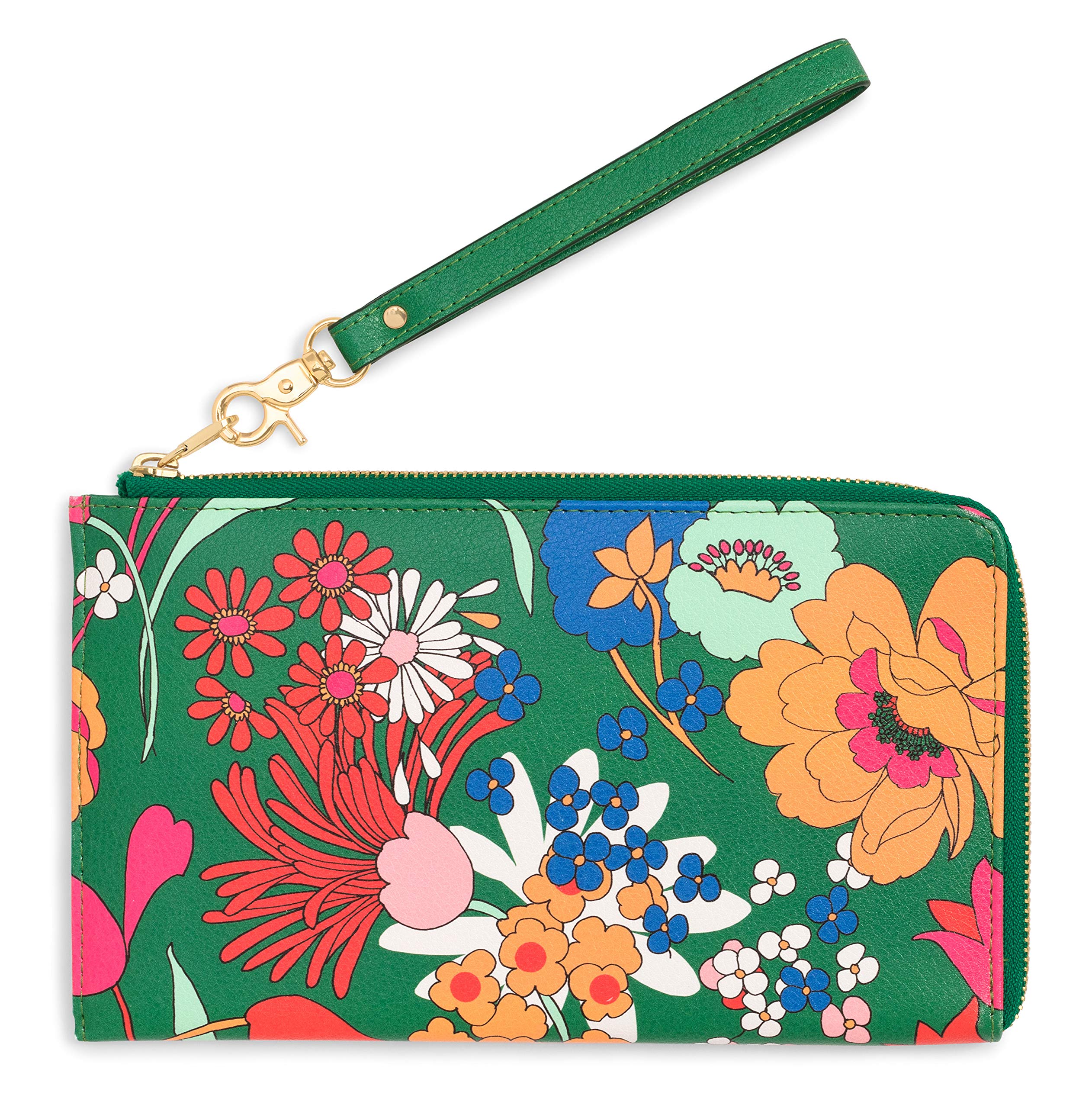 ban.do Women's Green Floral Getaway Travel Wallet Wristlet, Passport & Card/ID Holder with Removable Wrist Strap, Superbloom