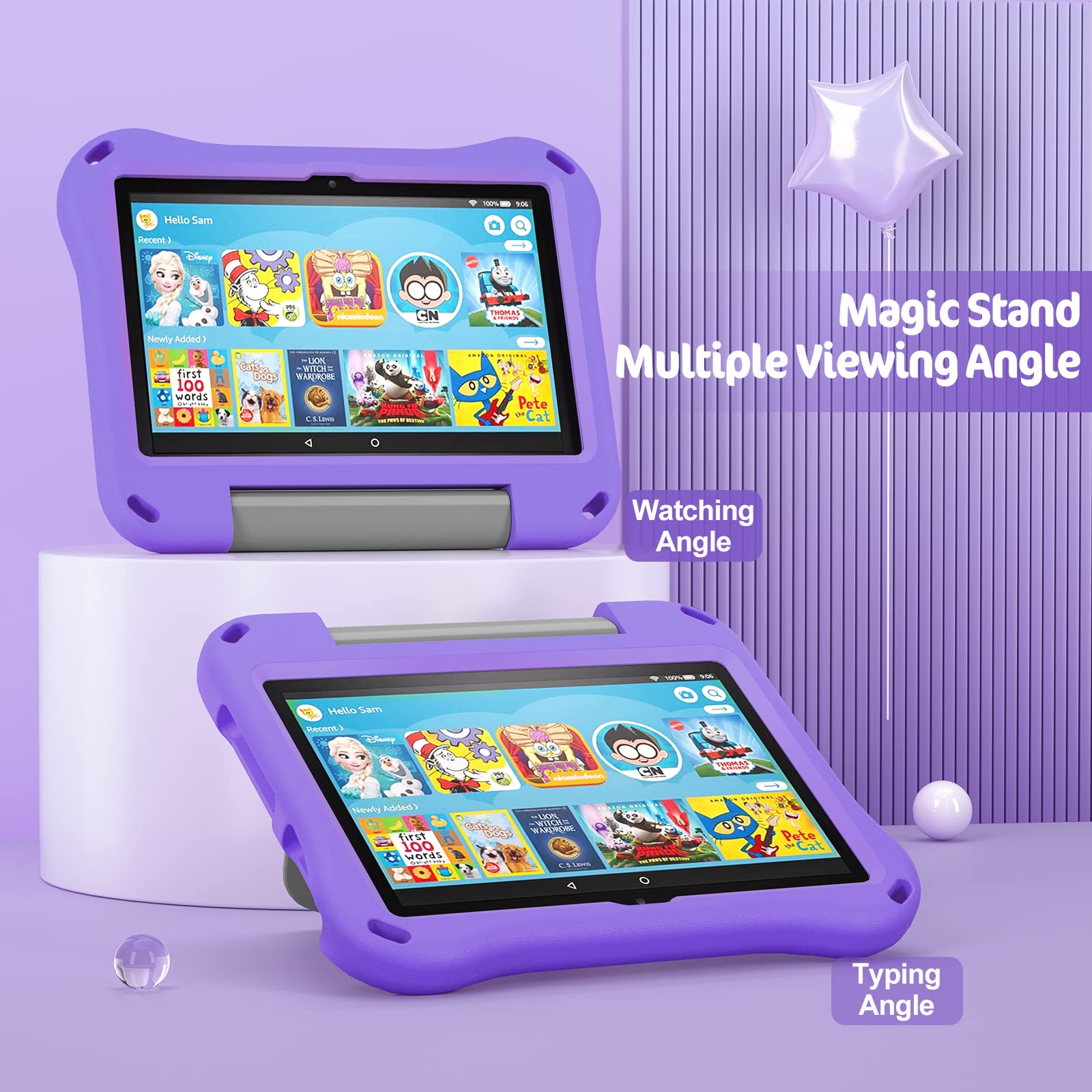 8 inch Tablet case,Tablet Case Fits 8 & 8 Plus Tablet (for 12th/10th Generation, 2022/2020 Release),Auorld Light Weight Anti Slip Shockproof Kids Friendly Case Cover with Bracket,Purple