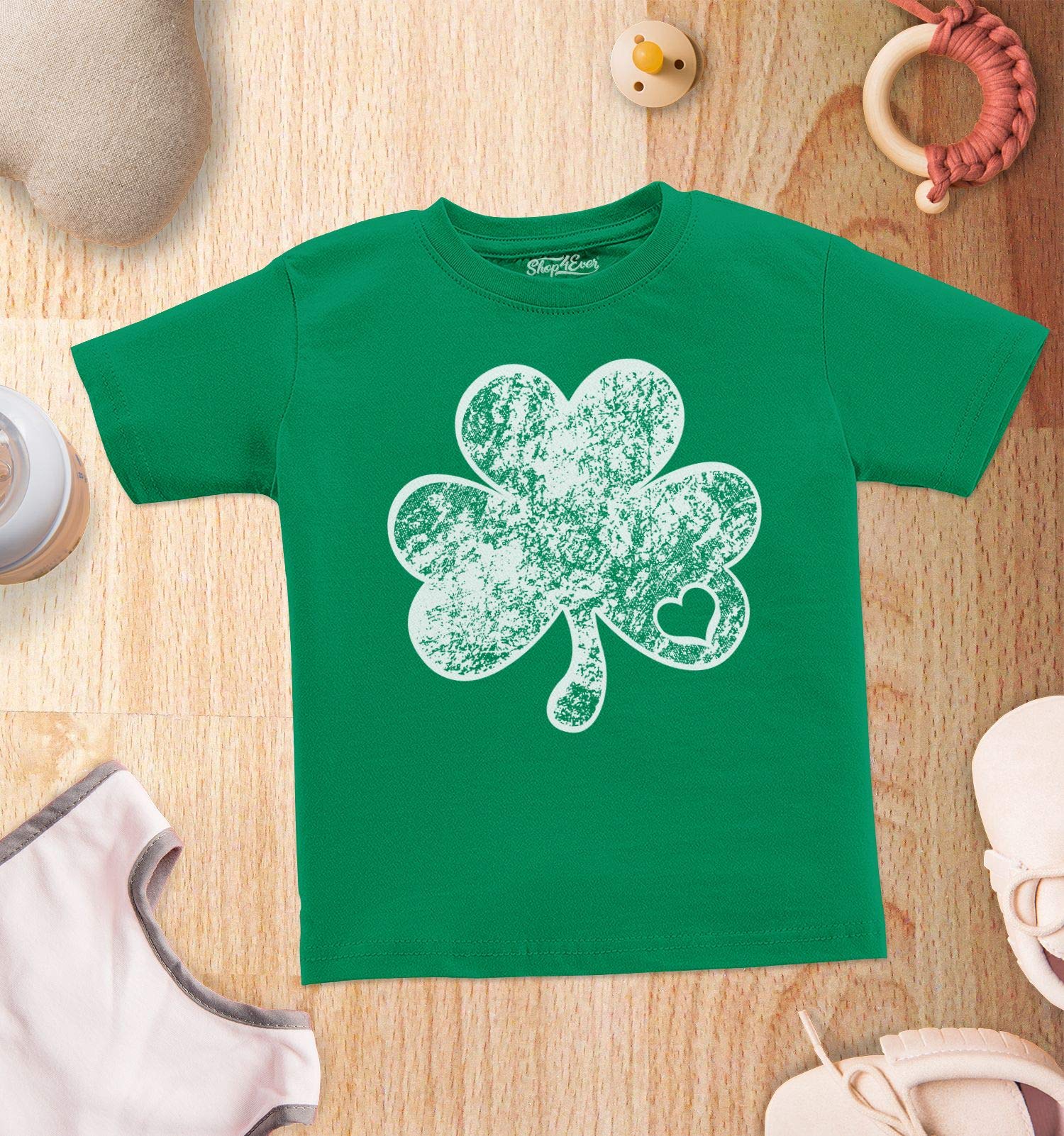 shop4ever Distressed Shamrock Heart St. Patrick's Day Toddler Cotton T-Shirt 3T Green