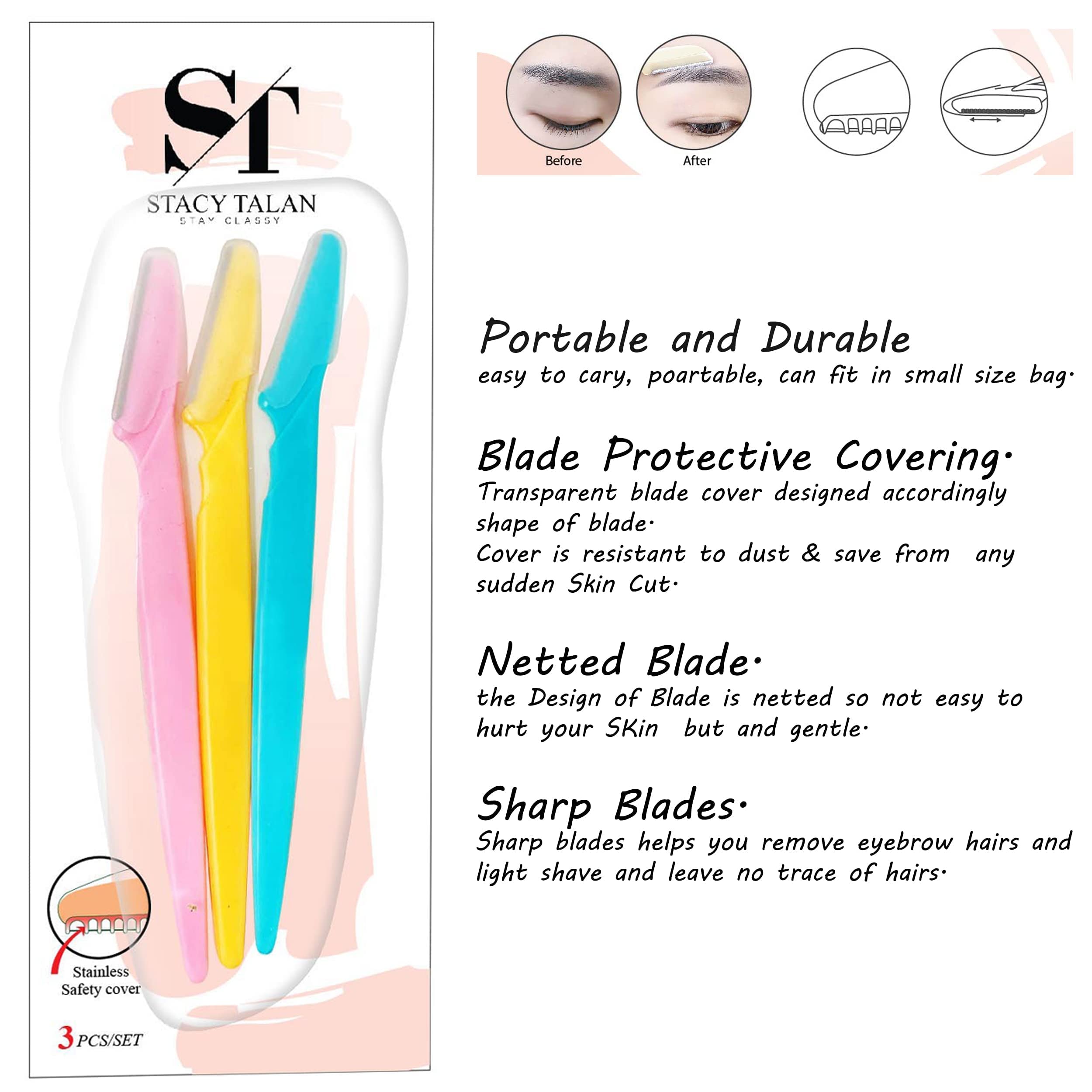 Stacy Talan Eyebrow Razor 18 Pcs Facial Shaver Multipurpose Exfoliating Darmaplane Tool with Precision Cover for Women 6 Packs
