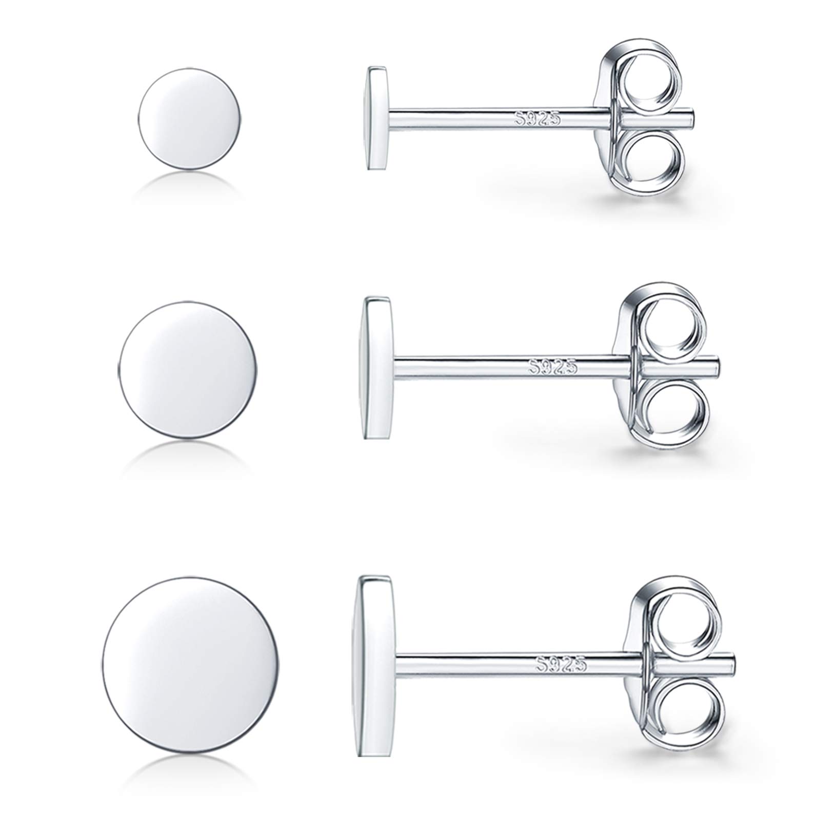 925 Sterling Silver Dot Stud Earrings | Small Simple Round Disc Stud Earrings | Tiny Flat Circle Hypoallergenic Cartilage Tragus Piercing Earrings Gifts for Women Men 2mm 3mm 4mm 5mm