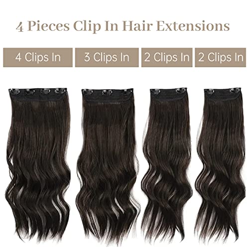 Sué Exquisite Dark Brown Hair Extensions Clip in Long Synthetic Hair Extensions 20 inches Thick Hairpieces for Women