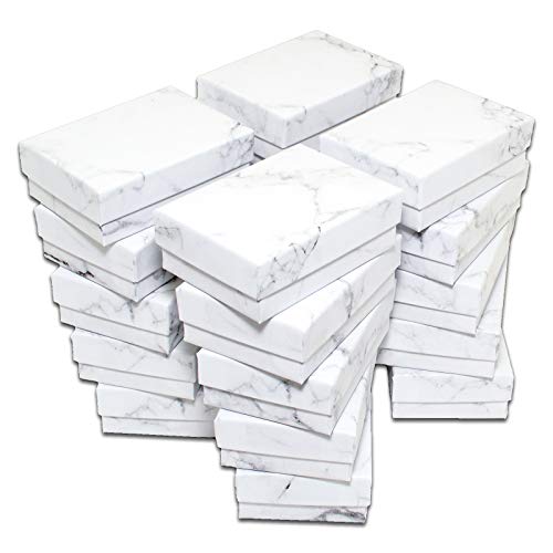TheDisplayGuys 100-Pack #21 Cotton Filled Cardboard Paper Jewelry Box Gift Case - Marble White (2 5/8" x 1 5/8" x 1")