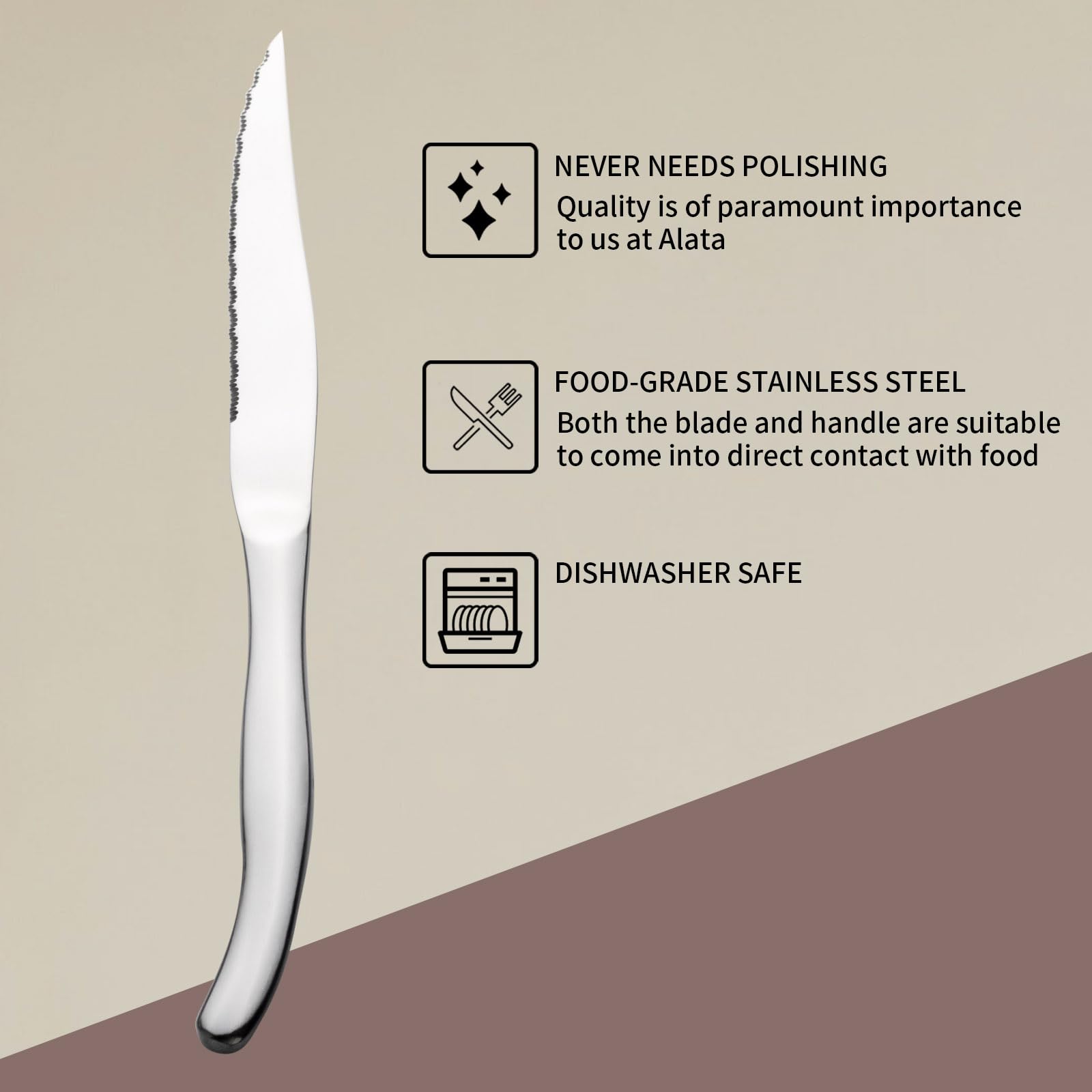 Alata 8-Piece Steak Knives Set, Stainless Steel Steak Knife set with Serrated Edge, Razor-Sharp, One-piece Forged Construction, Dishwasher Safe