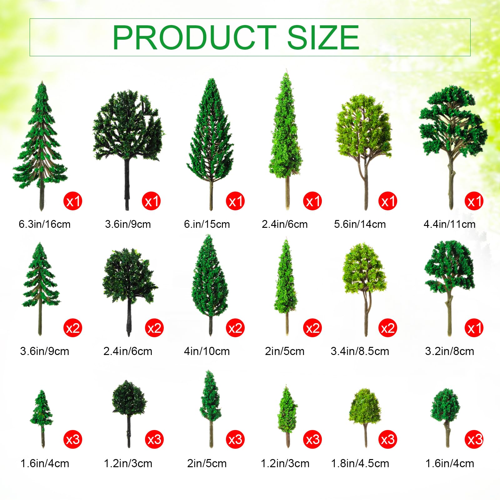 35 Pieces Model Trees 1.2-6.3 Inch Mixed Model Tree Train Scenery Architecture Trees Fake Trees for DIY Crafts, Building Model, Scenery Landscape Natural Green