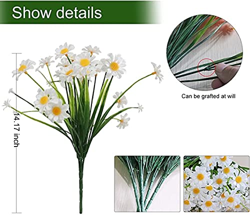 Artificial Flowers 6 Pack White Daisy Fake Flowers UV Resistant Greenery Shrubs Plants Indoor Outside Hanging Planter Home Office Garden Yard Window Box Wedding Decor