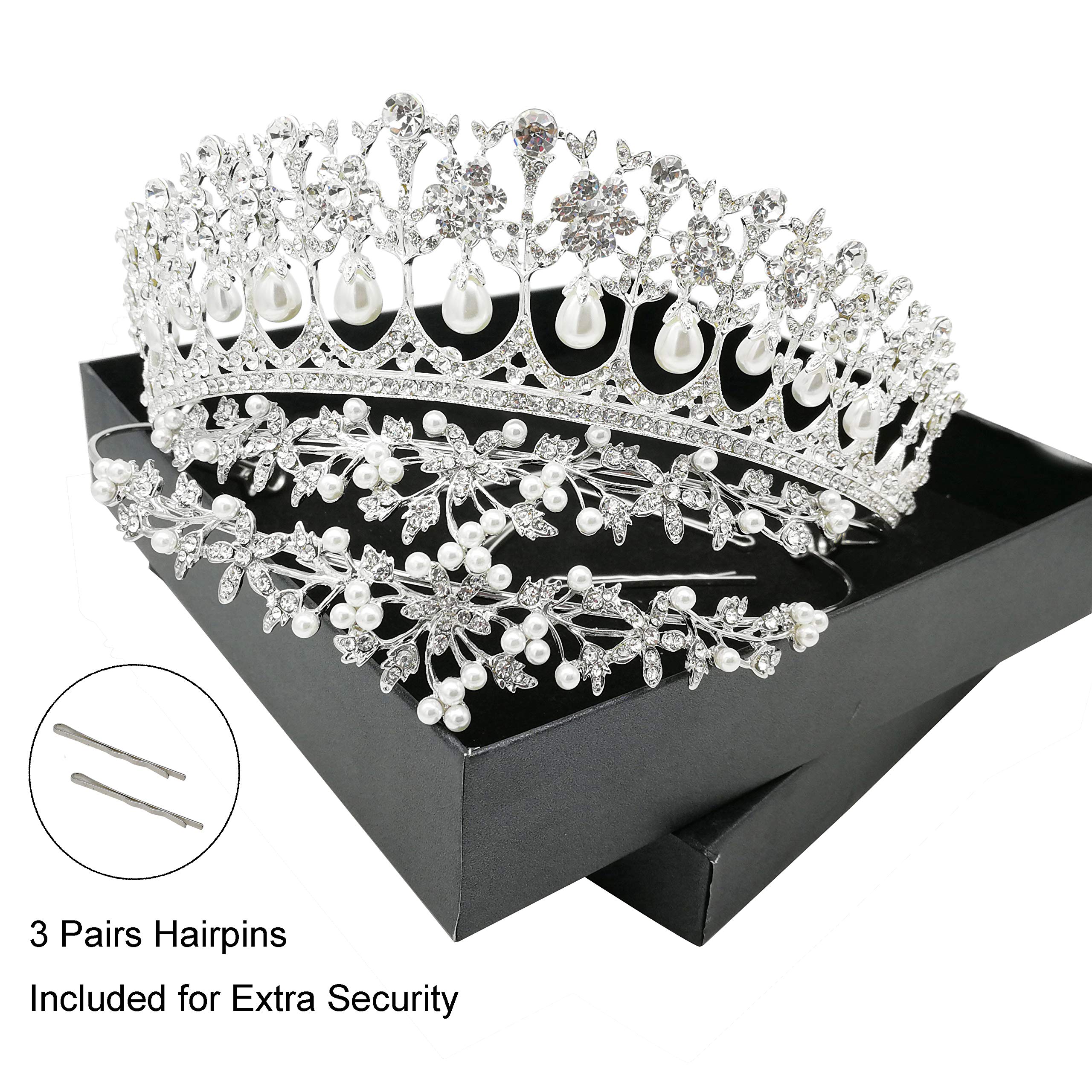 3Pack Rhinestone Crystal Tiaras and Crowns Headband For Women Birthday Pageant Wedding Prom Princess Crown, Silver