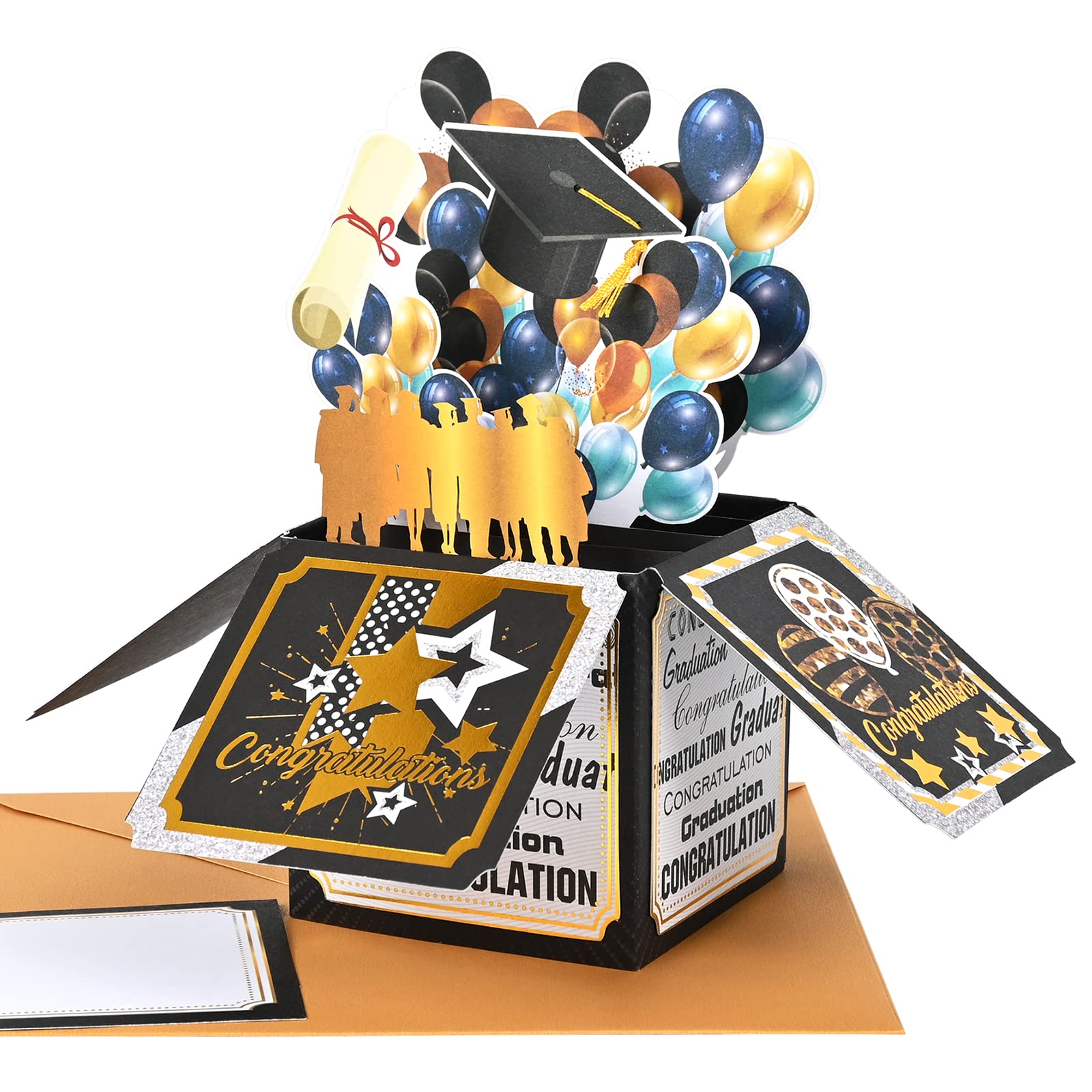 Giiffu Graduation Card, Graduation Pop Up Card, High School Graduation Cards, 3D Popup Greeting Graduation Gift Card for Boy Girl Brother Daughter, with Envelope and Note Card (Balloon