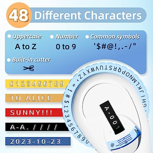 Aken Blue Embosser + 10pk Black Embossing Tape, Label Printer Embossed Vintage Embossing Label Maker Machine with Tape
