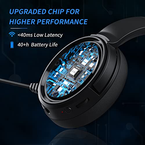 BINNUNE 2.4G/Bluetooth Wireless Gaming Headset with Microphone for PS4 PS5 Playstation 4 5, 40 Hours Playtime, PC USB Gamer Headphones with Mic for Laptop Computer Black/Red