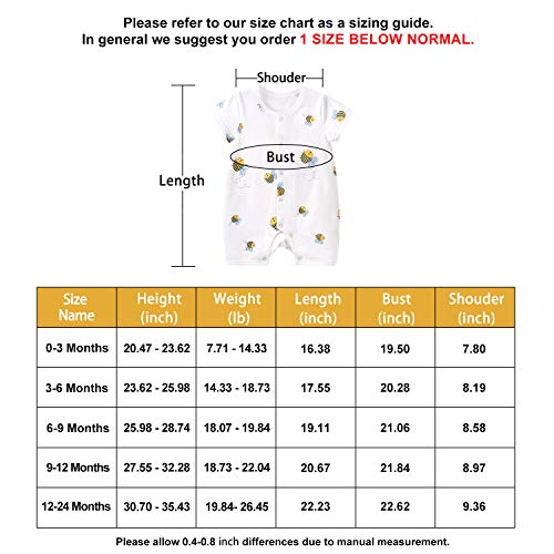 pureborn Baby Boys Girls Short Sleeve Cute Romper Summer One-Piece Outfits Cartoon Bees 0-3 Months