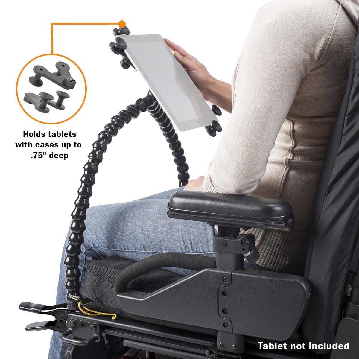 MOGO ModularHose Tablet Holder with Heavy Duty Spring Clamp (Opens to 2"), Compatible with Tablets and Cases up to 14.25" (iPad, iPad Air, iPad Pro 11, Samsung Tab, Microsoft Surface), Dual 18" Arms