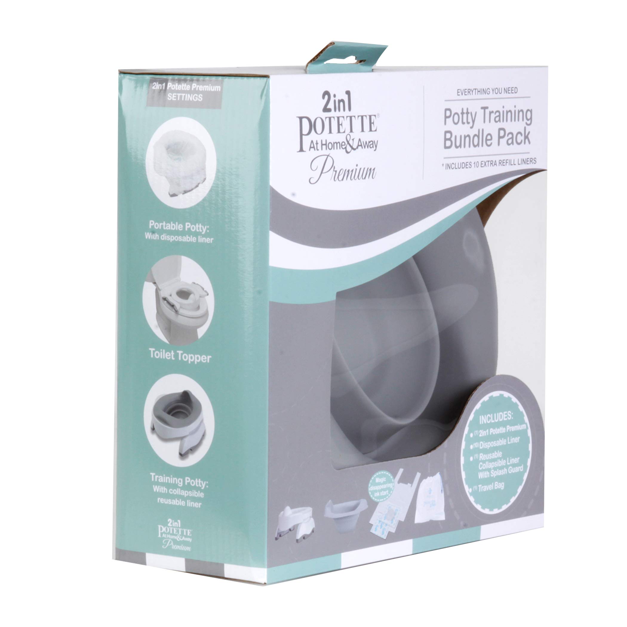 Potette Plus Premium Potty Value Pack: Kalencom 2in1 Potette Plus Premium Portable Potty and Premium Reusable Collapsible Liner for Home Use (White/Gray)