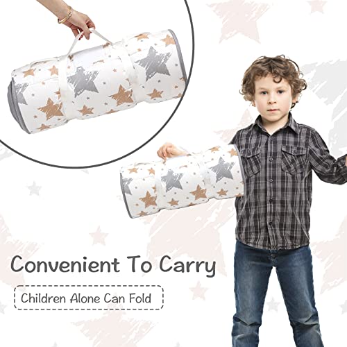 Dad-Baby Toddler Sleeping Bag,Toddler Nap Mat with Removable Blanket and Pillow,Extra Large Rolled Napping Mats,Kids Sleeping Bag for Daycare, Preschool Travel Camping (Stars Pattern)