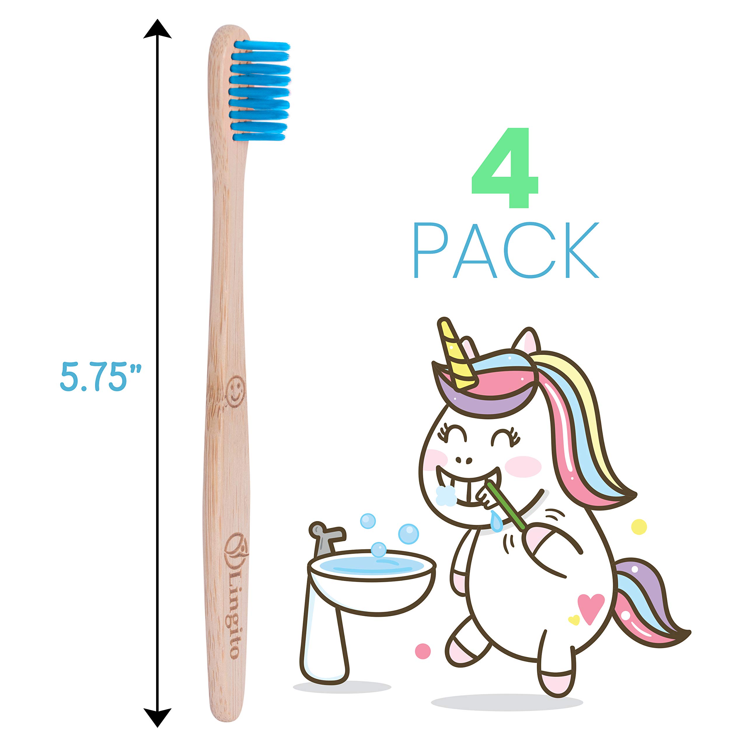 Lingito Natural Bamboo Toothbrushes, BPA Free Soft Bristles, Nature-Friendly, Natural, Organic & Vegan Toothbrush Pack, Individually Packaged (Natural Child Bamboo Toothbrushes)