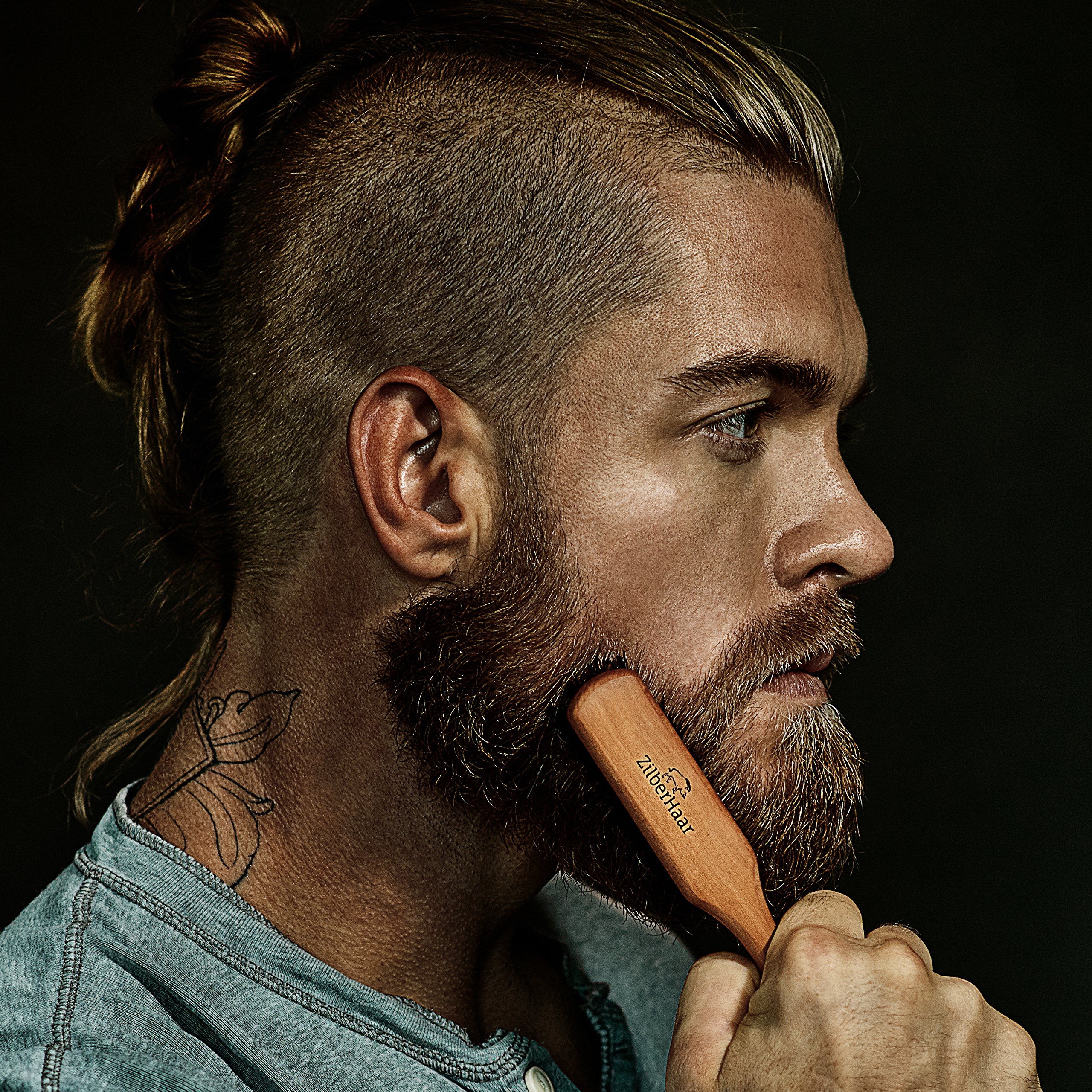 Zilberhaar Beard Brush Grooming Kit (Soft Version) 2nd Cut Boar Bristles - Ideal for Stubbles and Short To Medium Beards - Distributes Balm and Oil for Growth/Styling - Comes with Brush Cleaning Tool