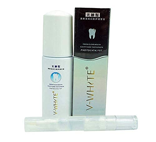 V-WHITE Foam Whitening Toothpaste with Deep Cleansing Teeth Whitening Gel & Pen– Gluten, Fluoride & Alcohol Free for Adults & Kids Toothpaste 60 ml – Brighten Your Teeth and Kills Bad Breath