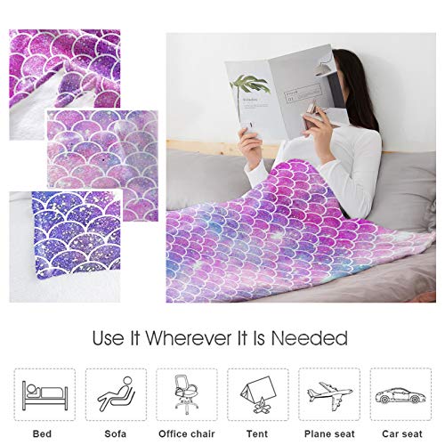 Mermaid Throw Blanket,Flannel Fleece Blanket,Soft Cozy Fuzzy Comfy Warm Cute Lightweight Blanket for Girl,Kid,Toddler,Baby-ombre Microfiber Blanket for Couch,Bed,Sofa,Chair-Crib Stroller Nap-60" x 50"