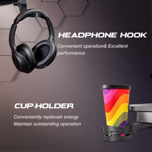Homall Gaming Desk, Computer and Gaming Table Z Shaped for Pc, Workstation, Home, Office with Carbon Fiber Surface Cup Holder and Headphone Hook (44 inch, Black)