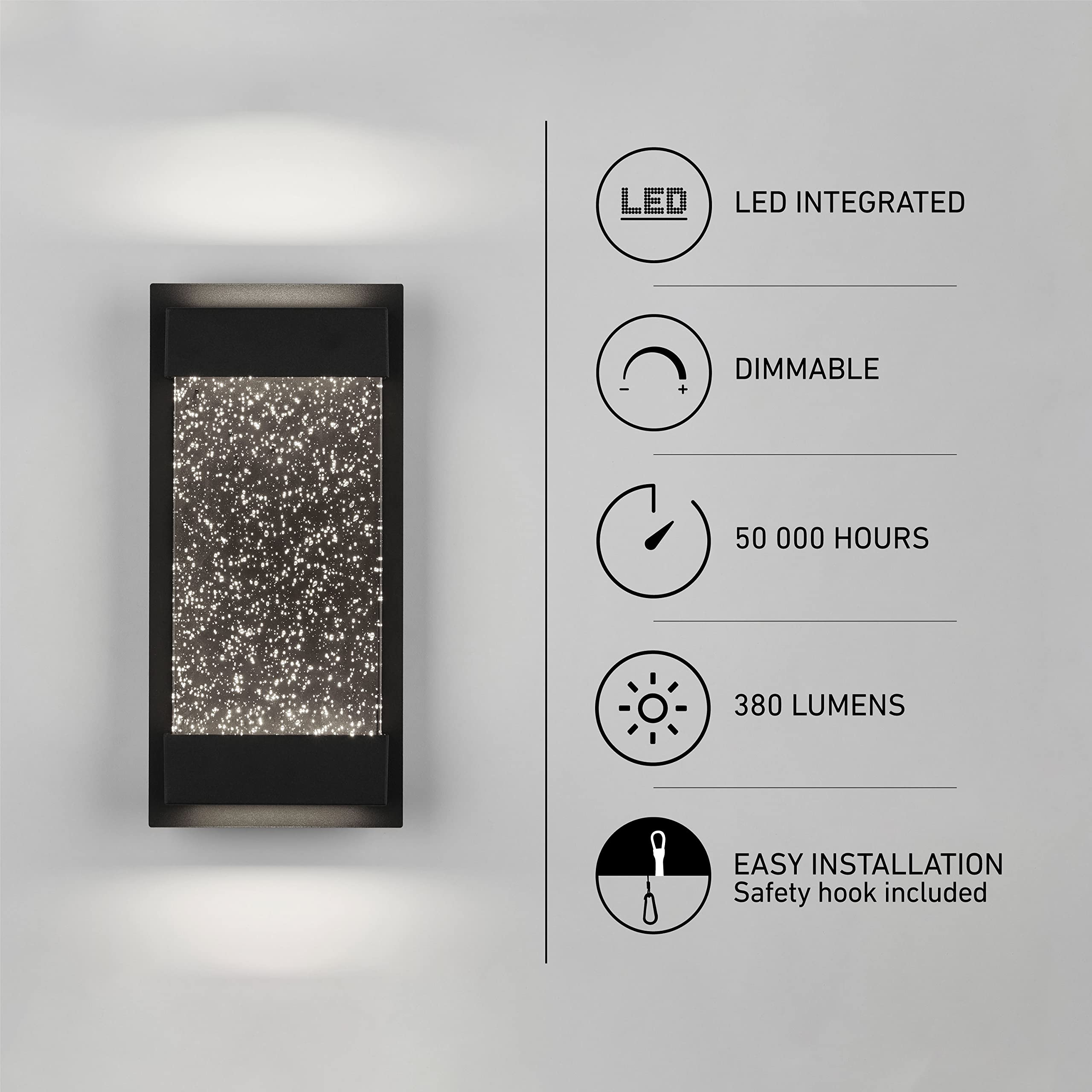 Artika GB390L HDBL Essence Bubble Glow Box LED Porch Sconce Cylinder, 6" Modern Wall Mount Weather Resistant Outdoor Light, Black