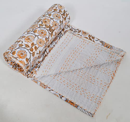 Maviss Homes Indian Traditional Handmade Patchwork Cotton Super Soft Kantha Quilt Blanket | Throw Bedspread Blanket | Bedroom Décor Throw Quilt |Home Décor; Grey