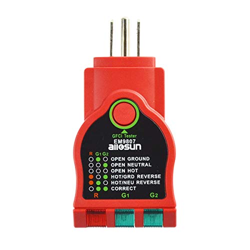 ALLOSUN EM9807 GFCI North American AC Electrical Outlet Receptacles Socket Tester, RED