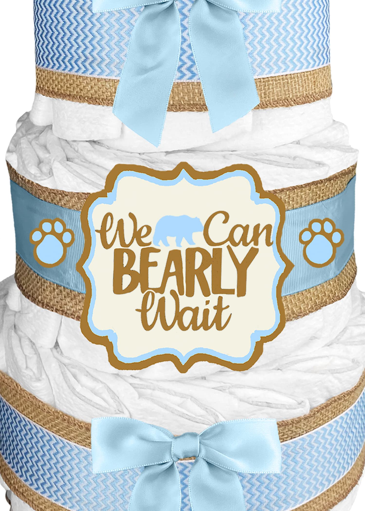 Teddy Bear Diaper Cake - We Can Bearly Wait - Baby Gift for a Boy - Burlap and Blue