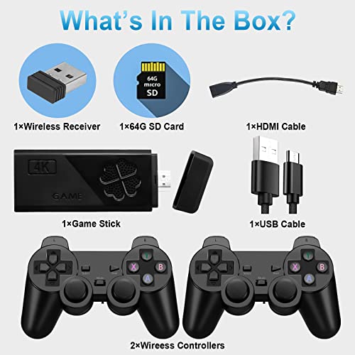Byte Arcade Wireless Retro Game Console, Retro Game Stick, Nostalgia Stick Game, Plug and Play Game Console Emulator Game Stick 4k 10.000 Games, 9 Classic Emulator, Consoles with Dual 2.4G Wireless Controllers (64G)