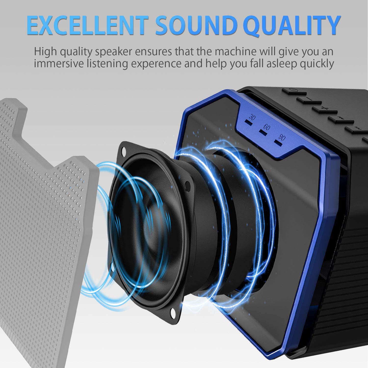 White Noise Machine for Sleeping Sound Machine Baby Kid Adult 26 HiFi Smoothing Sound Auto-Off Timer Memory Function Sleep Therapy for Home Nursery Office Privacy (Black-Blue)