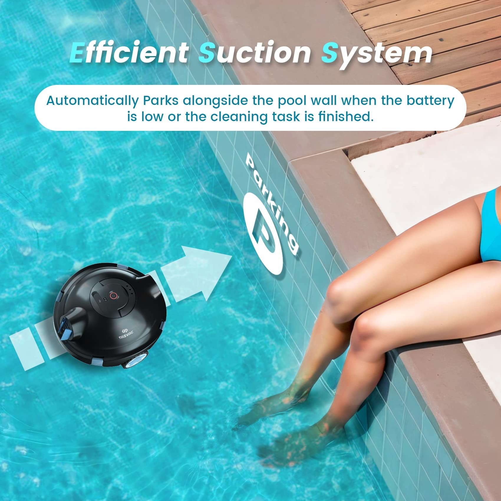 ๐ฎ๐ฌ๐ฎ๐ฏ ๐๐ฅ๐๐ง๐๐๐ TASVAC Cordless Robotic Pool Cleaner, Automatic Pool Vacuum, 90 Mins Runtime, Powerful, Self-Parking, Lightweight, Ideal for Flat Above/In-Ground Pool up to 65 Feet/1100 Sq.Ft