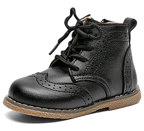 DADAWEN Toddler Baby Boys Girls Hiking Boots Waterproof Leather Non Slip Lace Up Outdoor Work Ankle Winter Snow Boots(Toddler/Little Kid) Black US Size 5 M Toddler