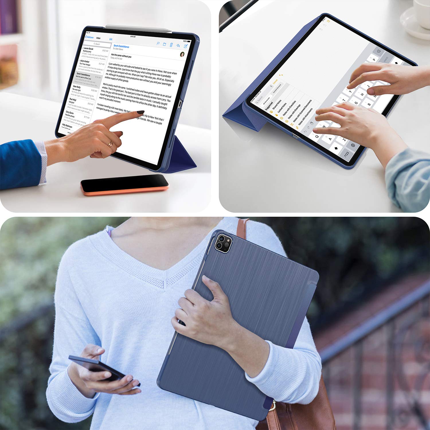 Soke for iPad Air 13 Inch Case (M2) 2024,iPad Pro 12.9 Case 2022 2021(6th 5th Generation) - [Slim Trifold Stand + Auto Wake/Sleep],Protective Hard PC Back Cover for iPad Air 13 inch (Navy)