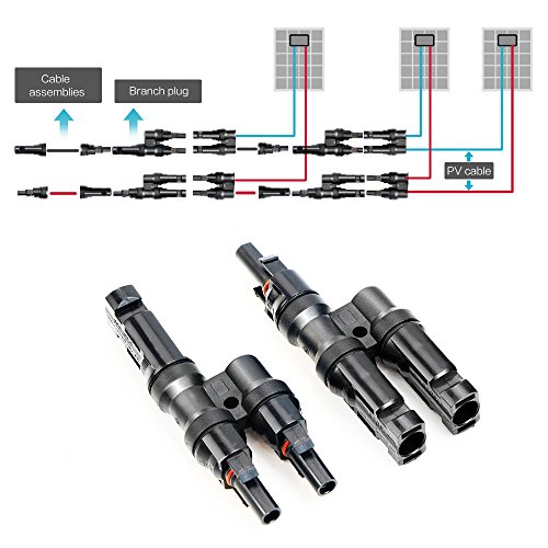 ALLPOWERS MC-4 Branch Connectors Solar Panels Connectors Y Connector in Pair MMF+FFM for Parallel Connection Between Solar Panels