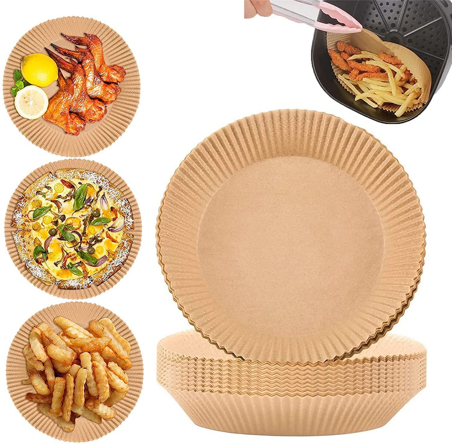 Airfryer parchment paper l Nordic unbleached Liners 9 inch [50pcs] Steamer sheets l non-stick basket mat for frying pans, crockpot, oven, baking, Steaming Made in Norway