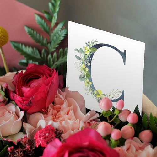 3dRose Greeting Card - Blue Monogram Initial C With Pretty Yellow Wild Flowers - Floral Monograms