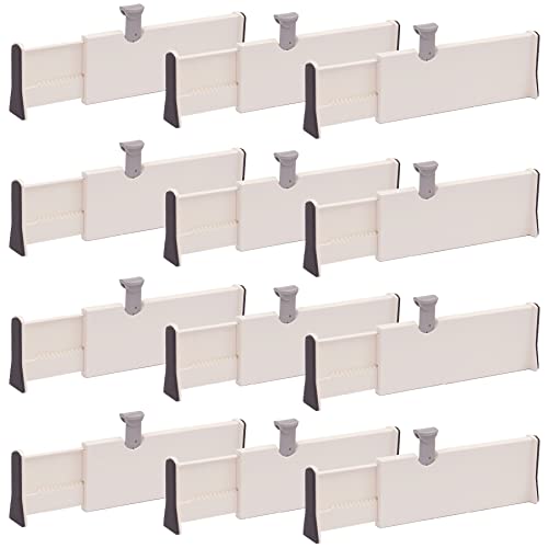DIOMMELL 12 Pack Adjustable Dresser Drawer Dividers Organizers, Plastic Expandable Drawer Organization Separators for Kitchen, Bedroom, Closet, Bathroom and Office Drawers