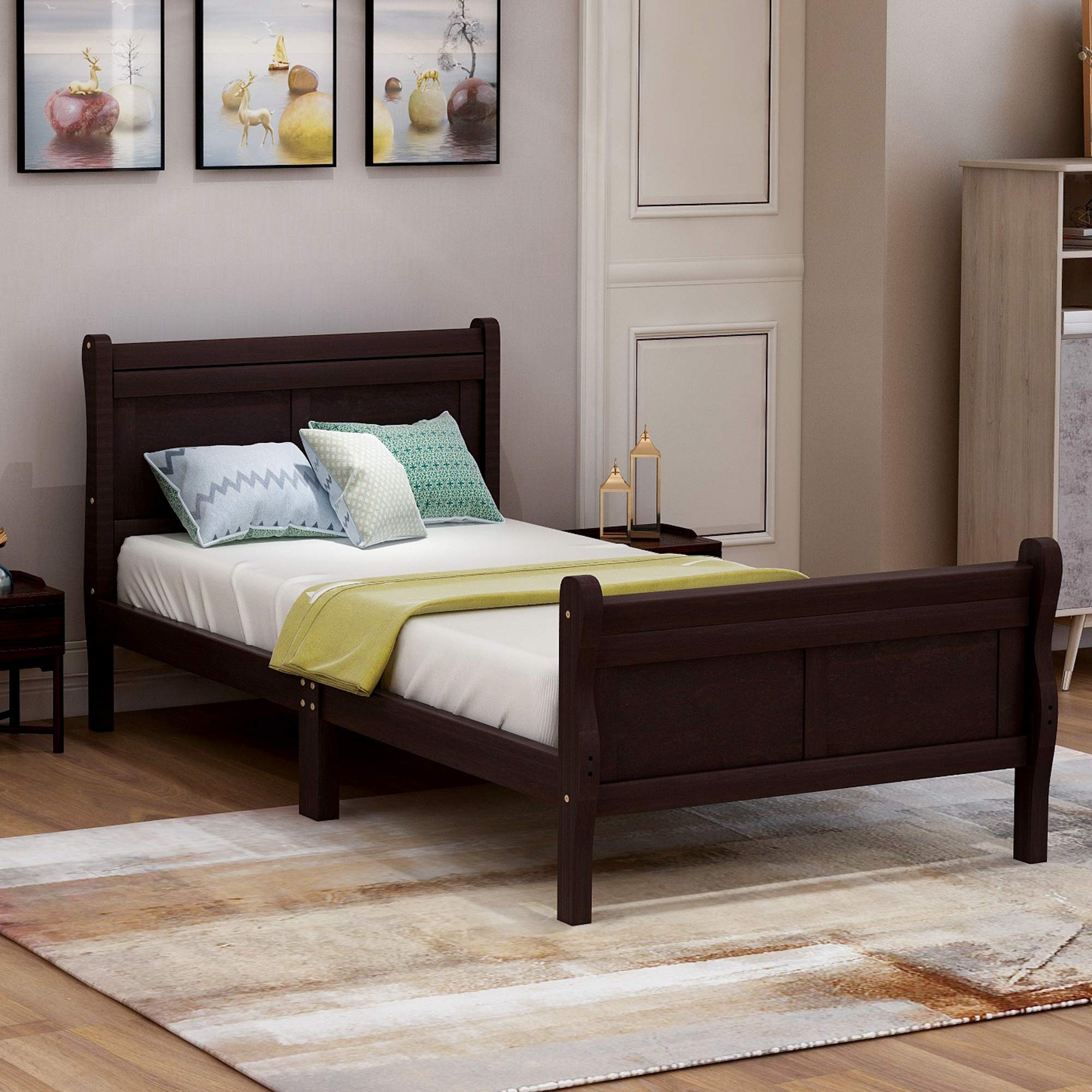 Harper & Bright Designs Twin Bed Frame with 4 Drawers,Wood Twin Bed with Storage, Twin Size Platform Bed with Streamlined Headboard & Footboard for Kids Girls Boys(Twin,Espresso)