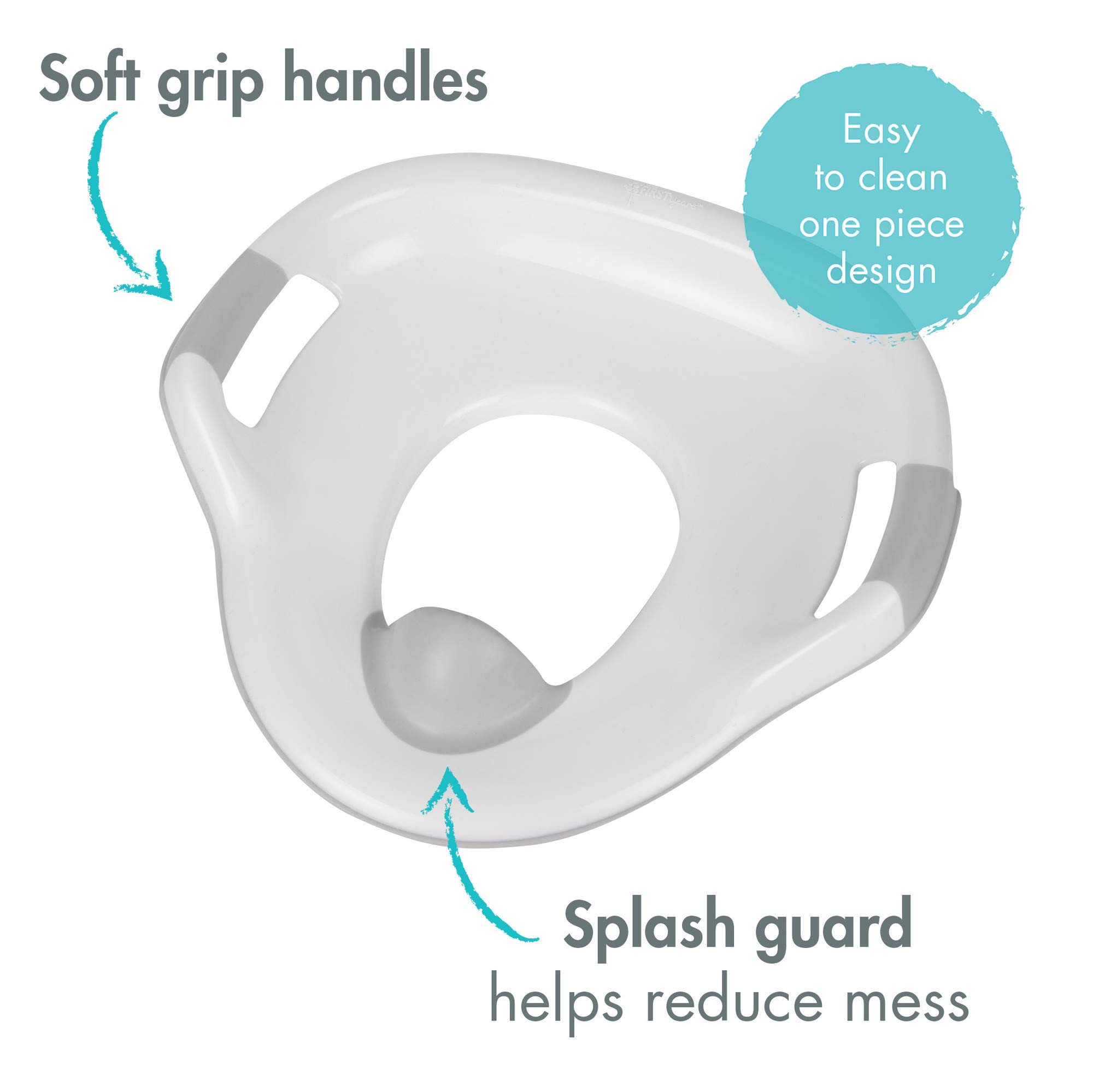 The First Years Soft Grip Potty Training Toilet Seat - Attachable Toddler Potty Training Seat for Adult Size Toilet - Gray