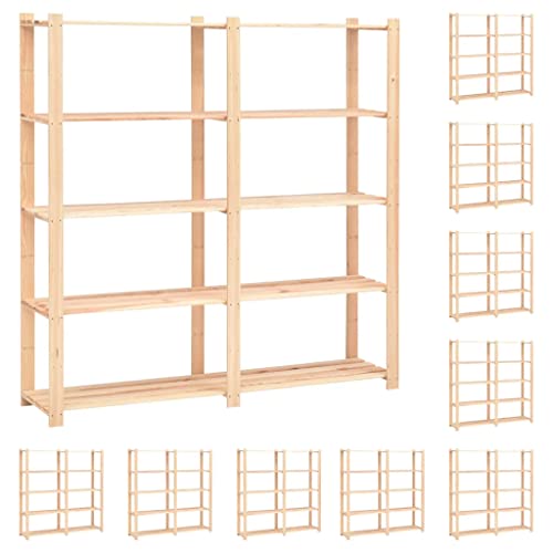 vidaXL Solid Wood Pine 5-Tier Storage Rack Home Workshop Garage Wooden Storage Shelf Organizer Unit Industrial Shelving Furniture 1102.3 lb
