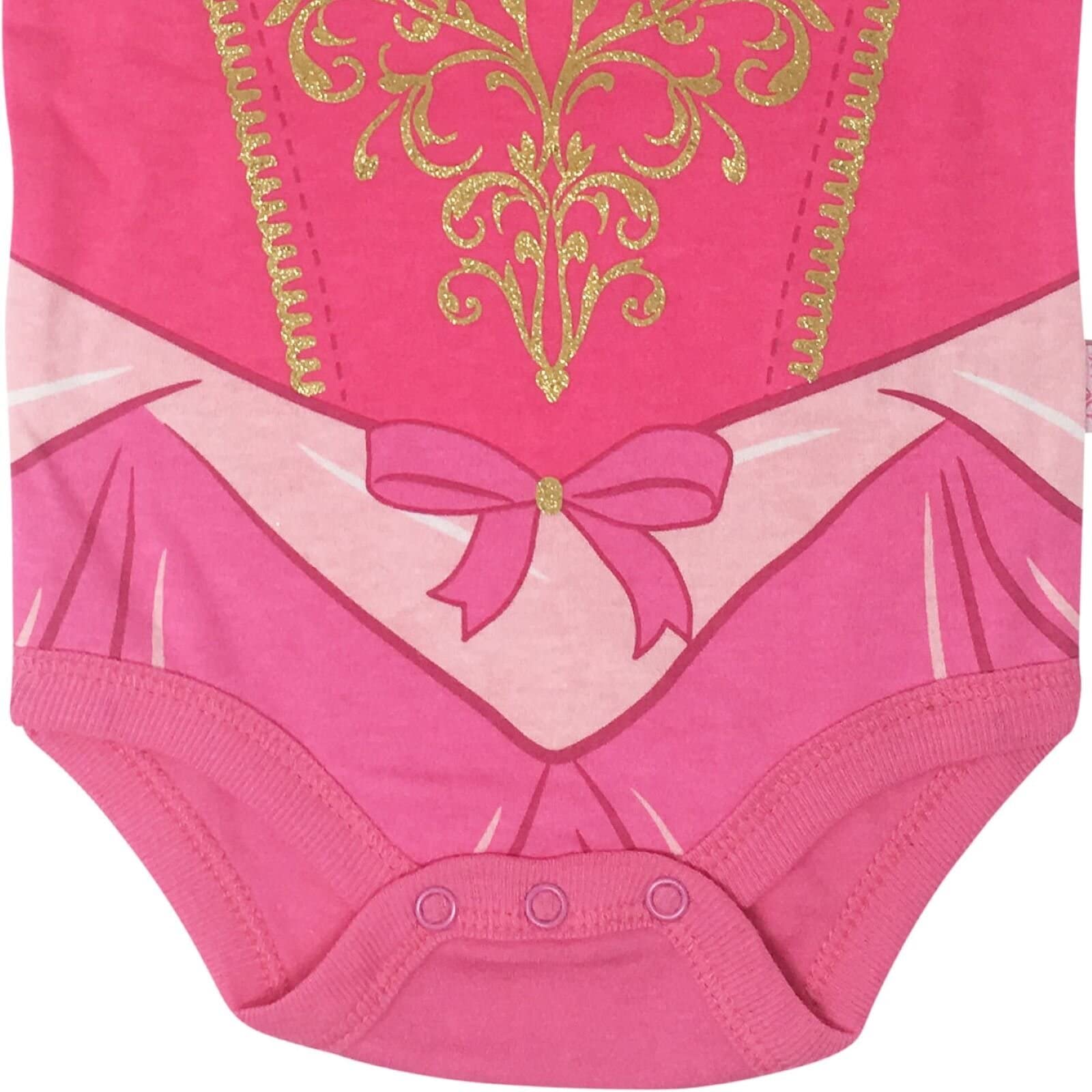 Disney Princess Snow White Belle Aurora Newborn Baby Girls 5 Pack Bodysuits Aurora, Snow White, Ariel, Cinderella, Belle 3-6 Months