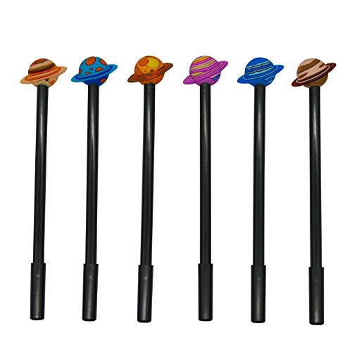 Maydahui 12PCS Multicolor Planet Rollerball Pen Black Gel Ink Outer Space Theme Star Pens Design for Girls Astronomer Astrophile