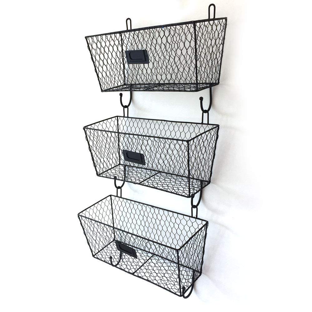 3pcs Wire Letter Mail Mount Metal Rack Basket Vintage Triple Organizer Black - shelves wall mounted - kitchen shelves - hanging basket - wire baskets - metal basket - hanging baskets - wall baskets