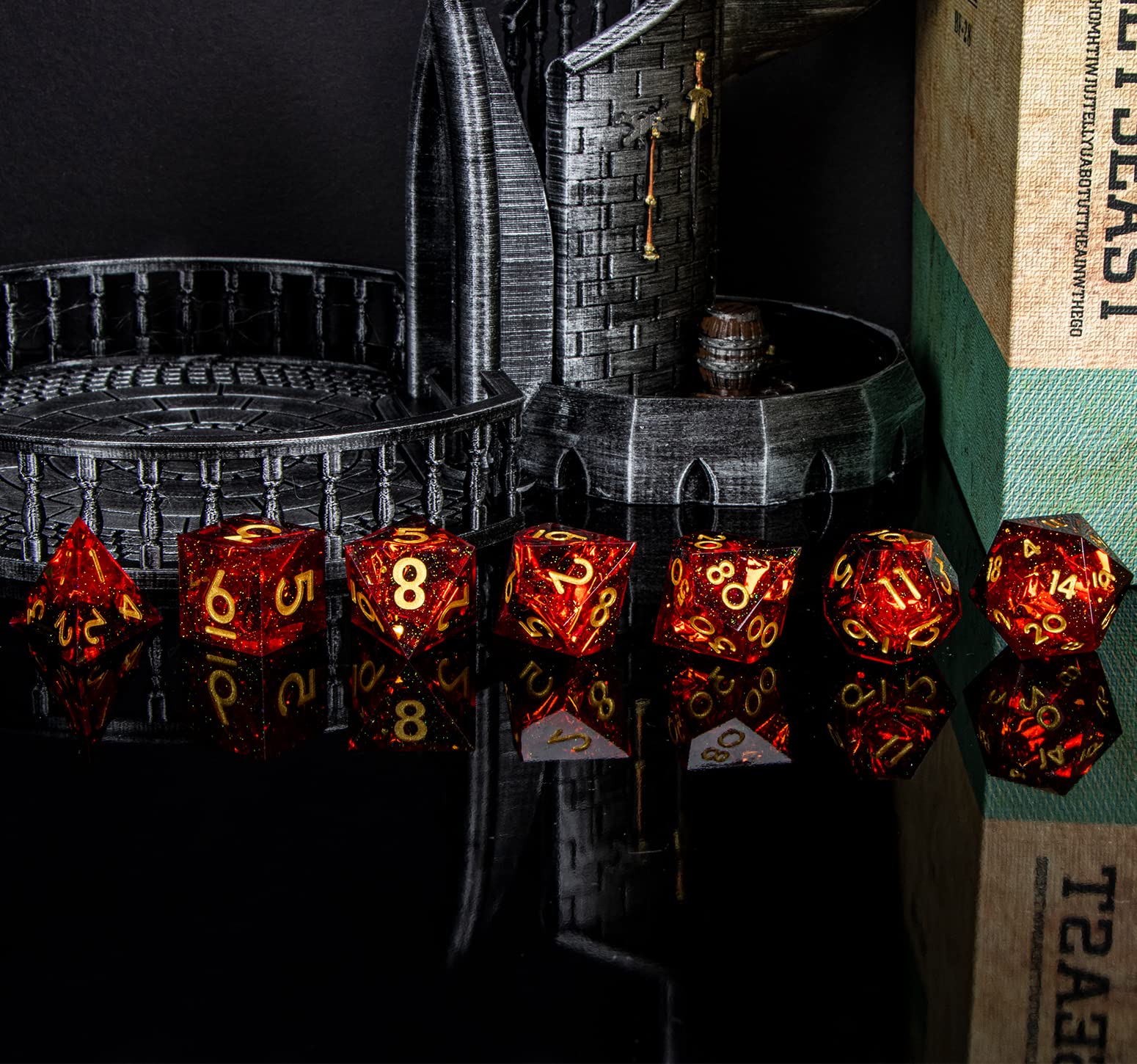 ARUOHHA DND Resin Dice Set Dungeons and Dragons Dice with Gift Box, D&D Dice Set, 7 Pcs Sharp Edge Dice Polyhedral Dice for Role Playing Game D and D Dice Inclusion Resin Dice D20 D12 D10 D8 D6 D4