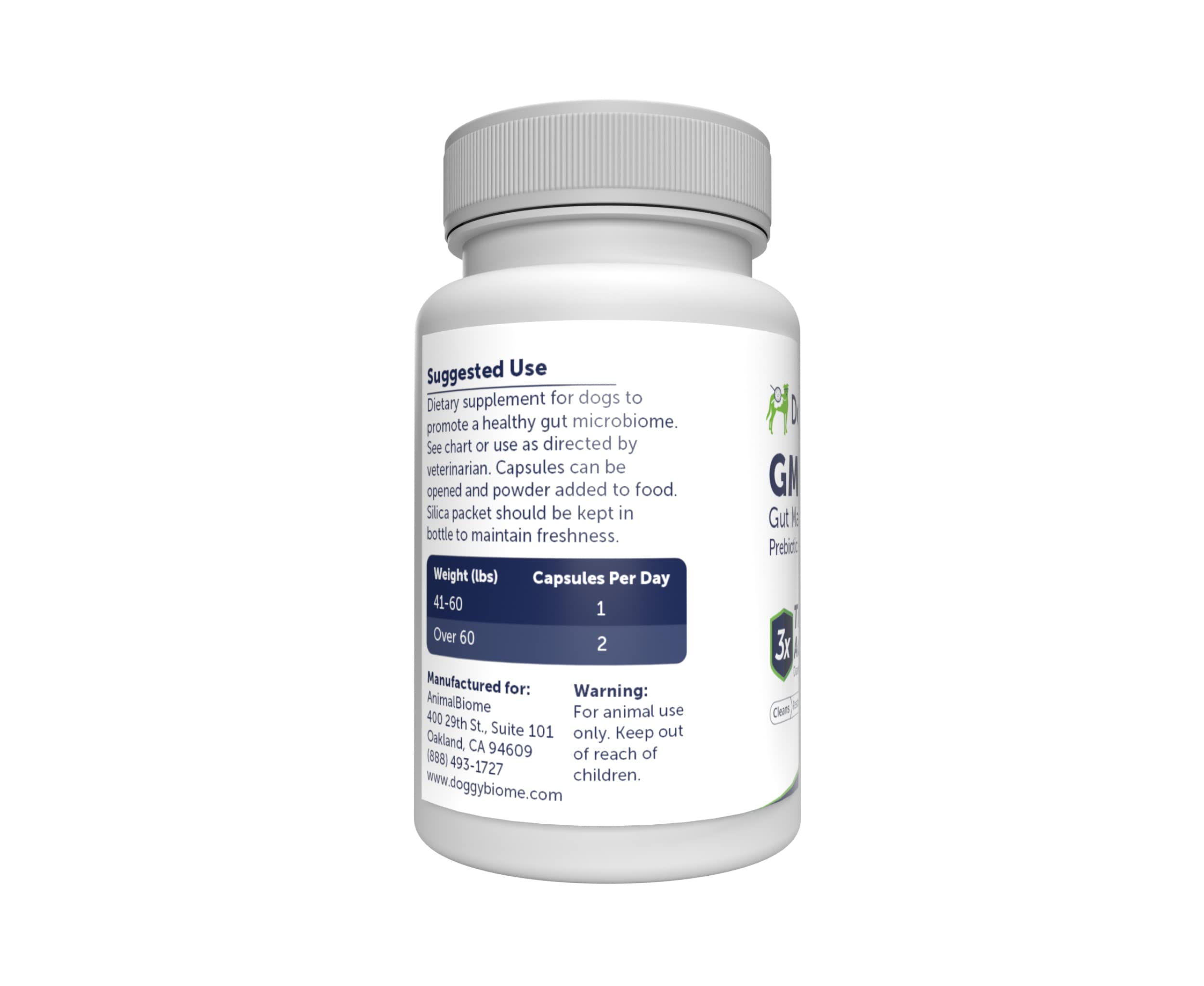 AnimalBiome Dog Probiotics - GMP Prebiotics and Probiotics - Reduce Diarrhea Flareups - for Dogs Over 40 lbs (60 Capsules) - DoggyBiome