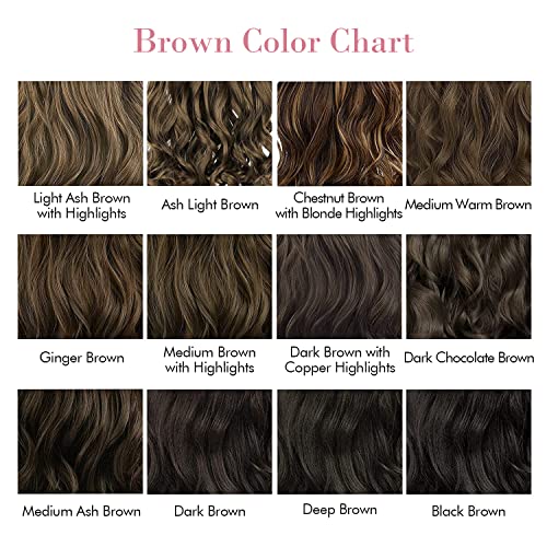 REECHO Invisible Wire Hair Extensions with Transparent Headband Adjustable Size Removable Secure Clips in Curly Wavy Secret Hairpiece for Women 20 Inch - Dark Chocolate Brown with Golden blonde mixed